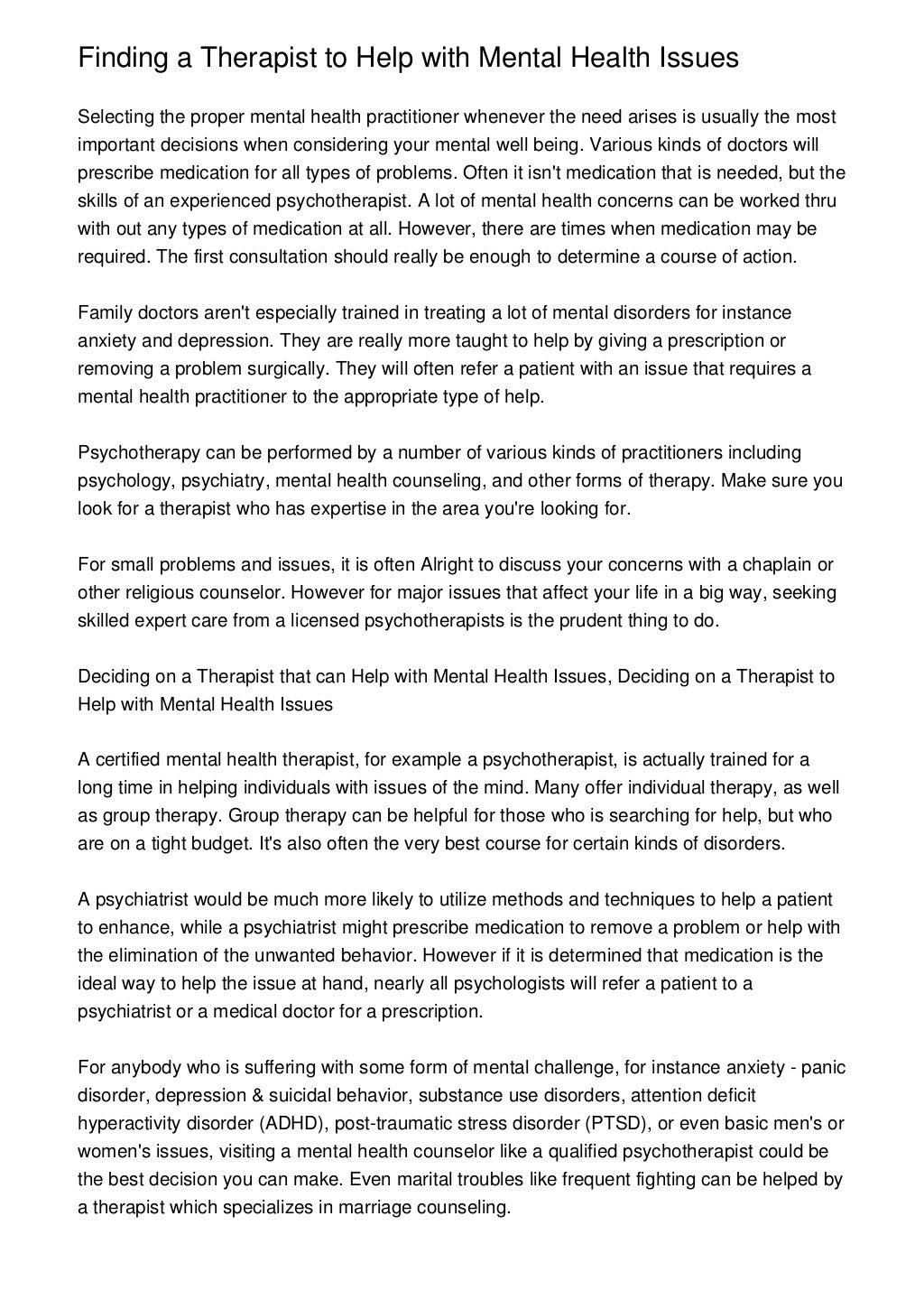 Finding A Therapist To Help With Mental Health Issues Finding A Therapist To Help With Mental Health Issues