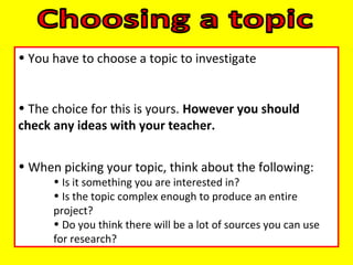 Choosing a topic n5 history | PPT | Education