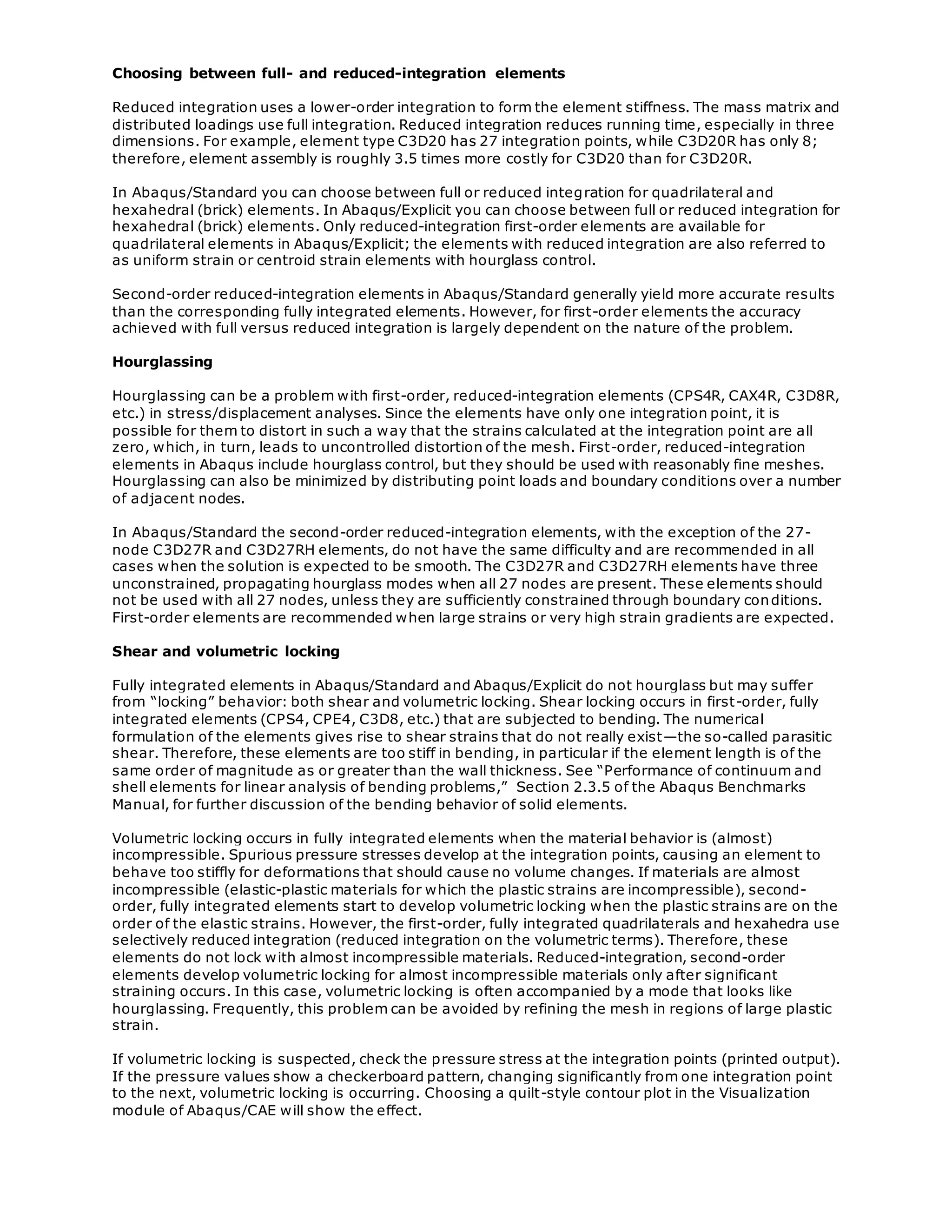 Choosing between full and reduced-integration elements | DOCX