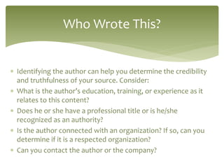 Choosing Credible Sources of Information | PPTX