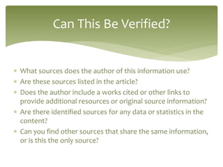 Choosing Credible Sources of Information | PPTX