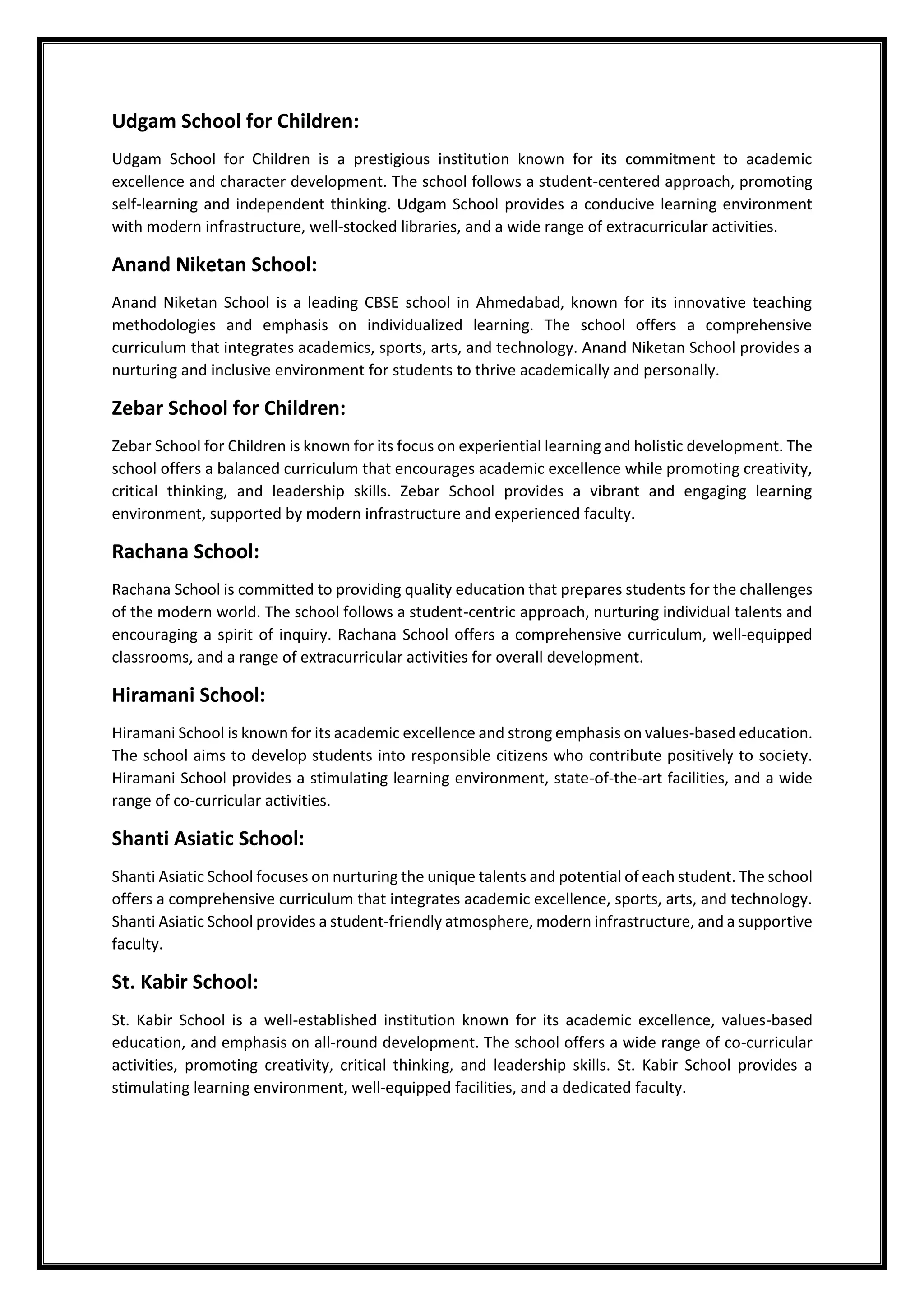 Choosing Excellence List of CBSE Schools in Ahmedabad | PDF