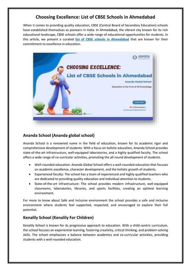 Choosing Excellence List of CBSE Schools in Ahmedabad | PDF