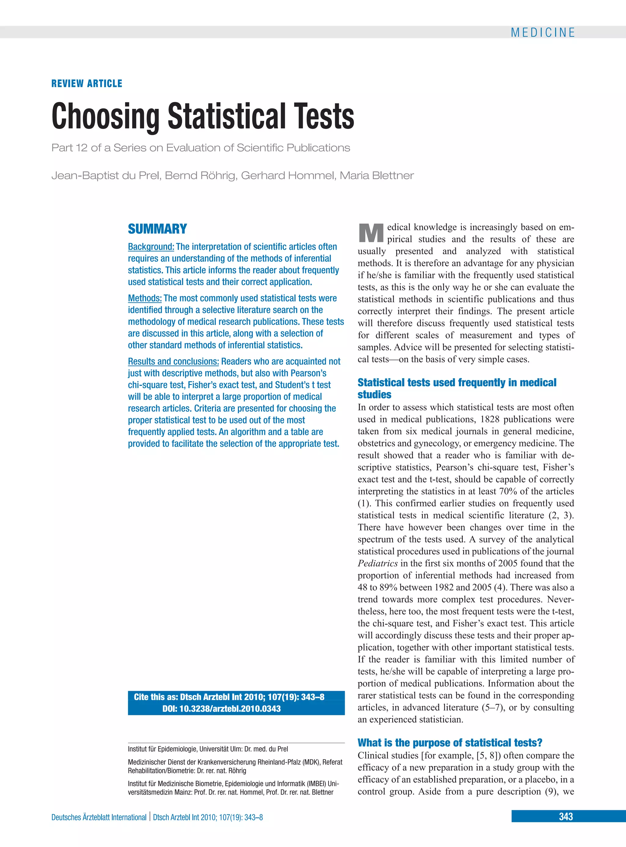 Choosing statistical tests | PDF