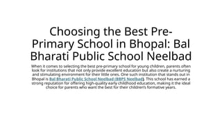 Choosing the Best Pre-Primary School in Bhopal Bal Bharati Public ...