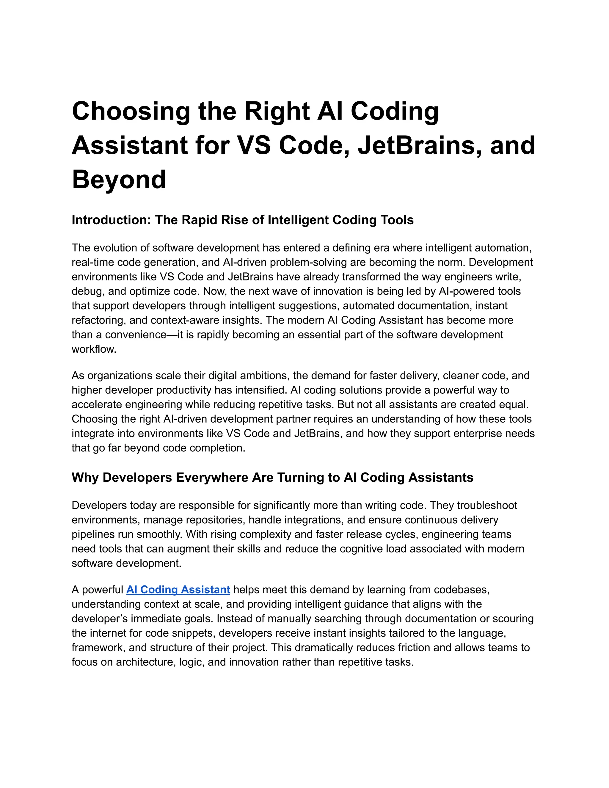 Choosing the Right AI Coding Assistant for VS Code, JetBrains, and ...