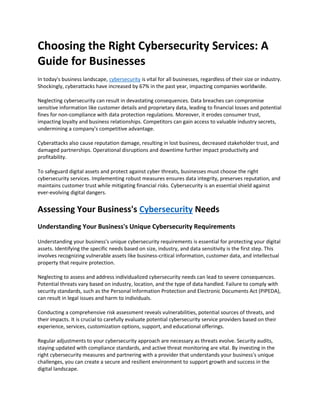 Choosing the Right Cybersecurity Services: A Guide for Businesses | PDF