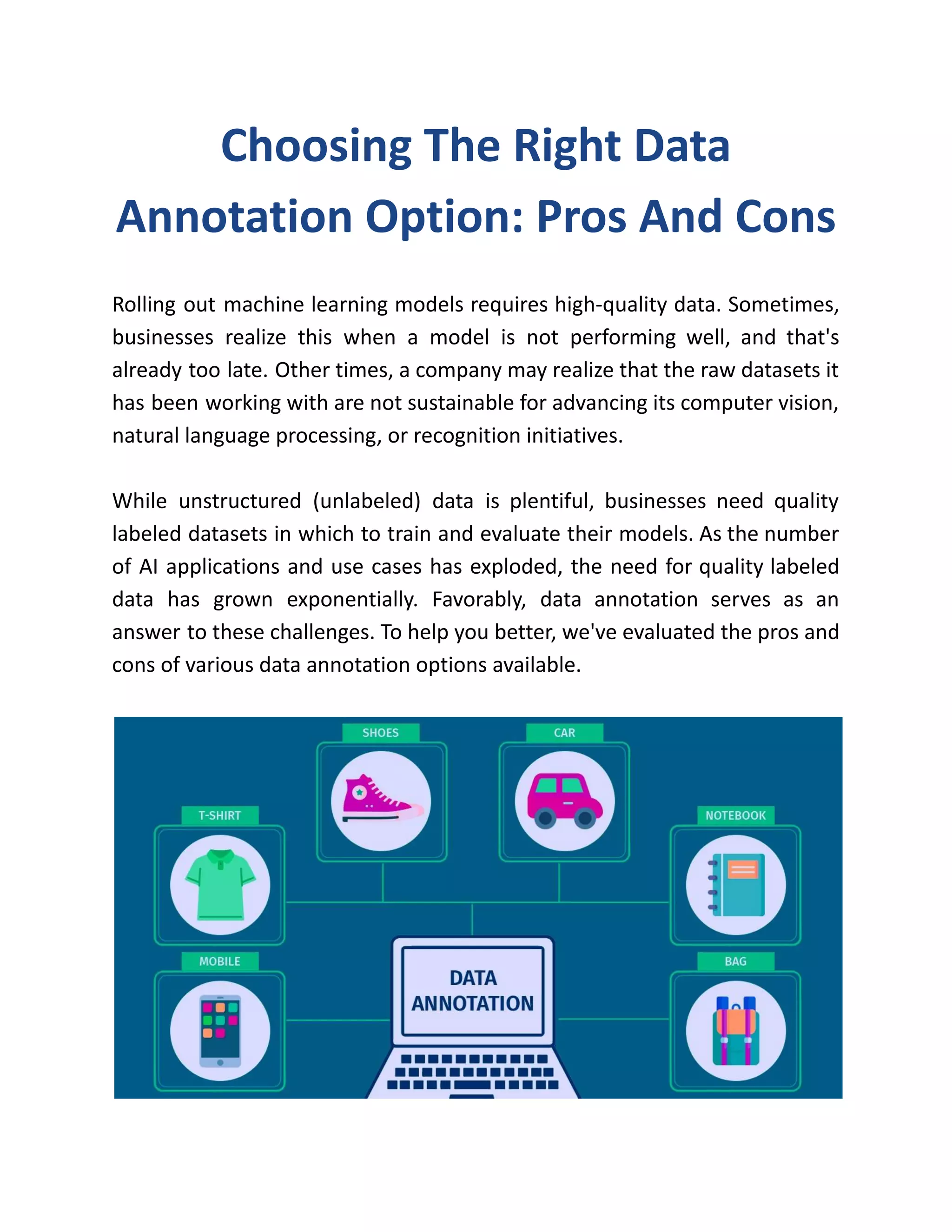 Choosing The Right Data Annotation Option: Pros And Cons | PDF