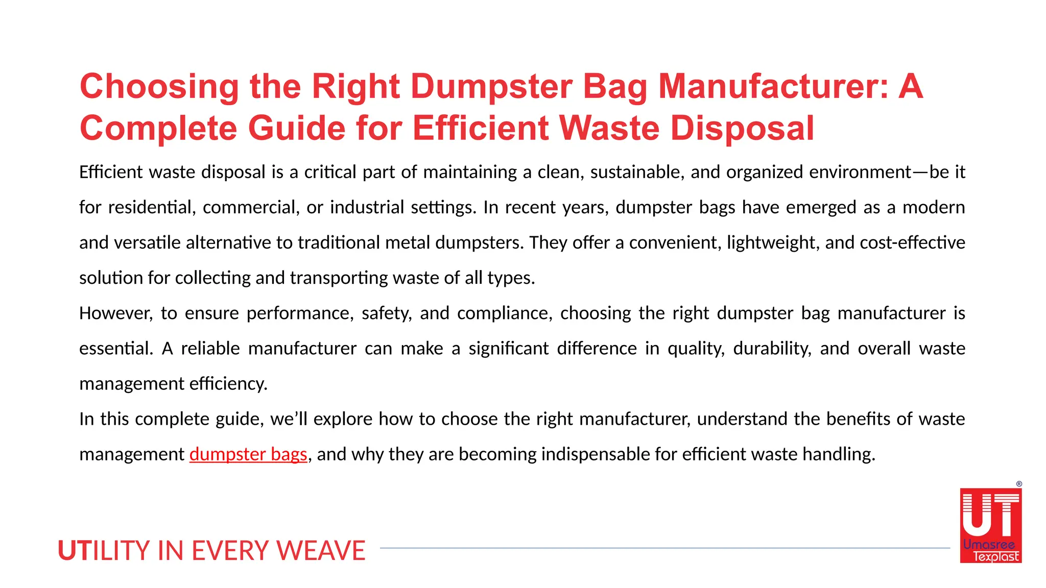Choosing the Right Dumpster Bag Manufacturer A Complete Guide for ...