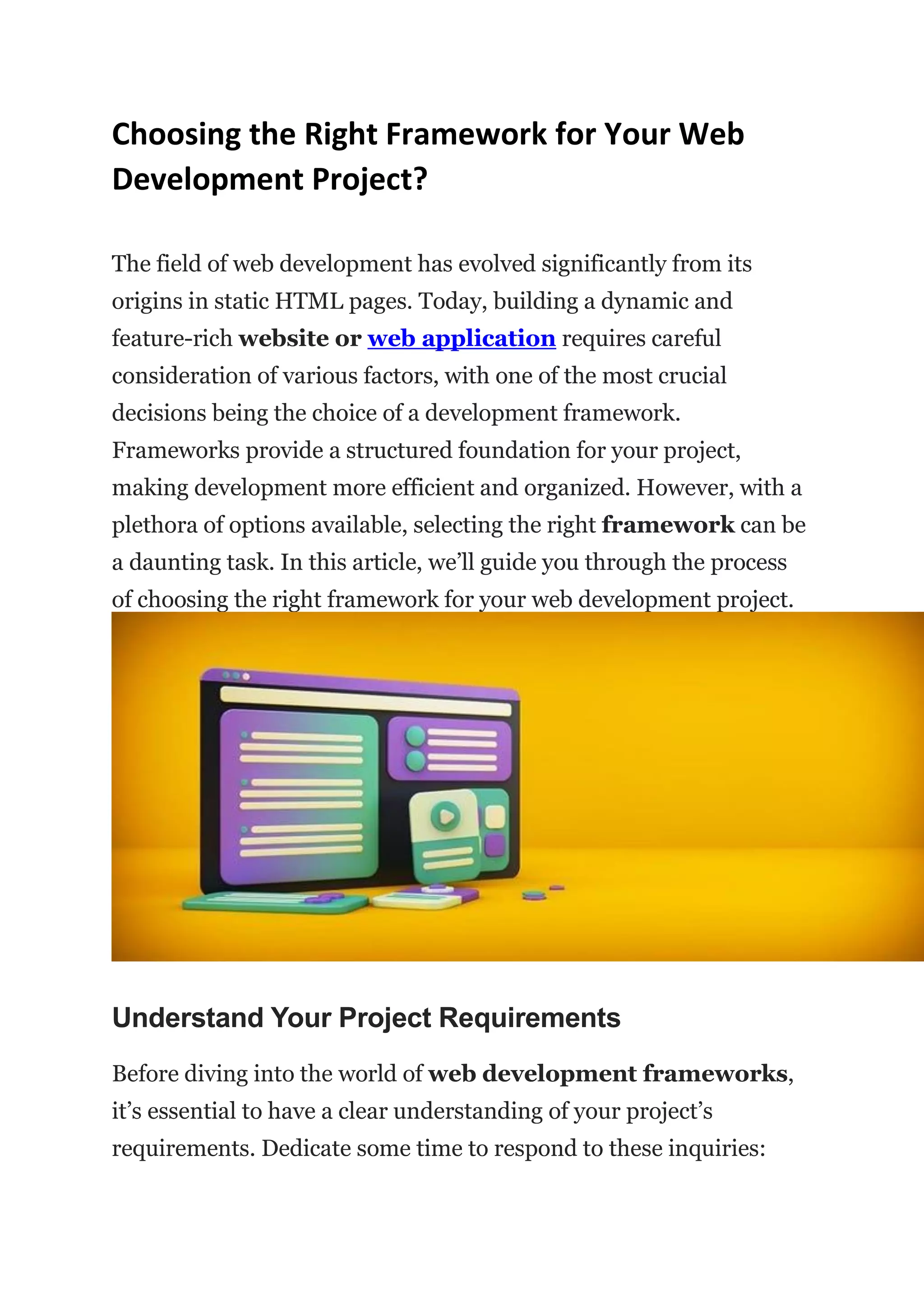 Choosing the Right Framework for Your Web Development Project.pdf | Web Development | Internet