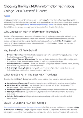 Top MBA IT Colleges | Best MBA in Information Technology Programs | PDF