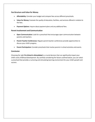 Choosing the Right Preschool in Satellite: Key Factors to Consider | PDF
