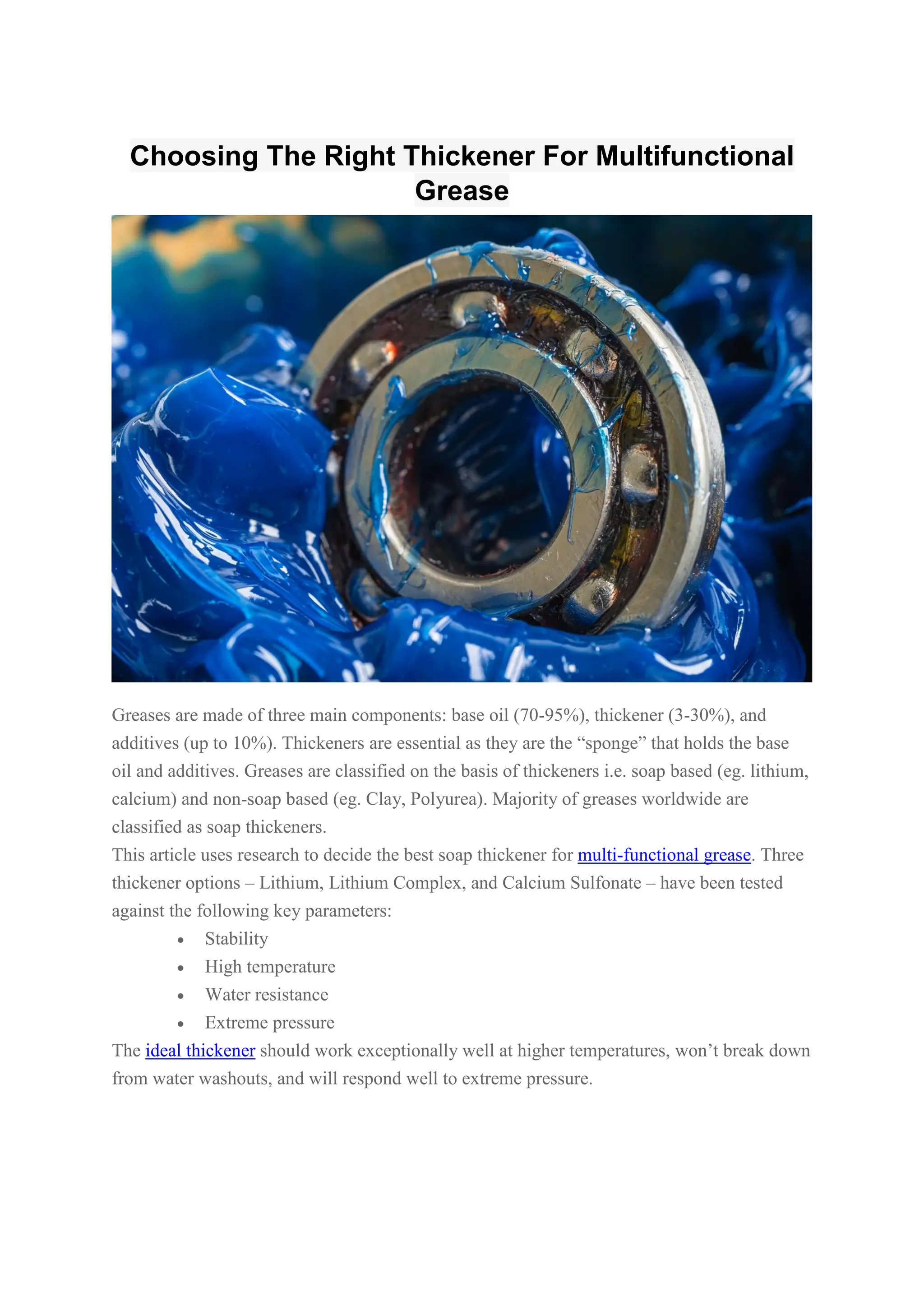 Choosing The Right Thickener For Multifunctional Grease | PDF