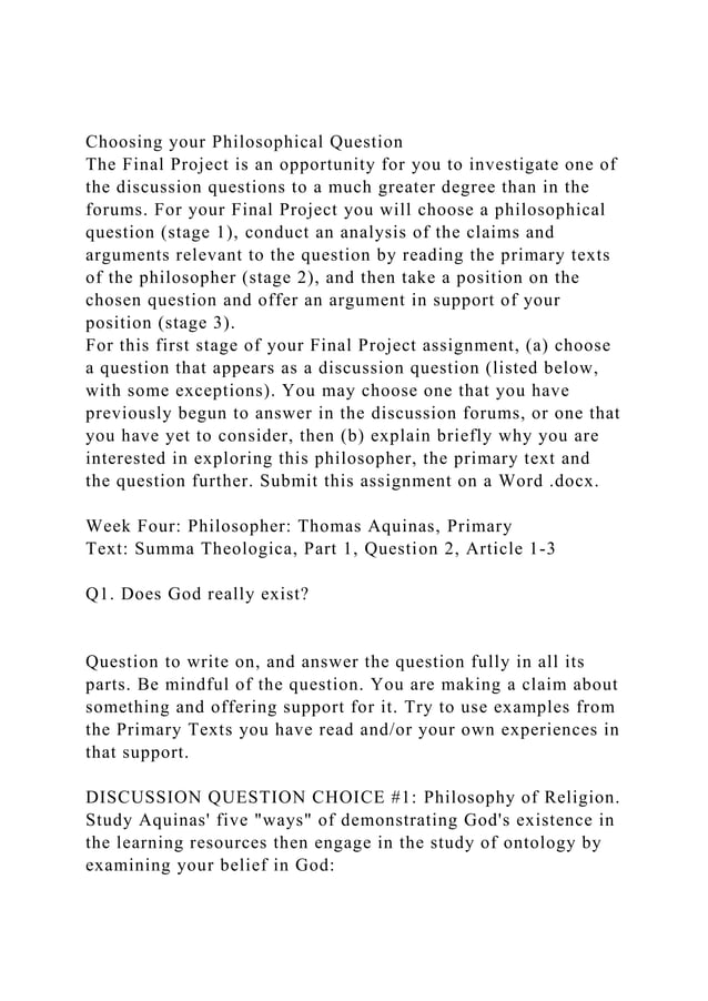 Choosing your Philosophical Question The Final Project is an opp.docx
