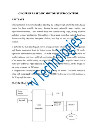 Chopper based dc motor speed control | DOC