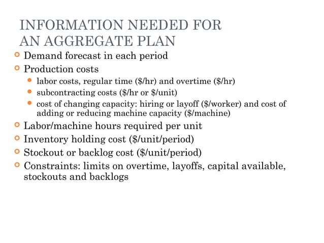 aggregate planning in the supply chain | PPT