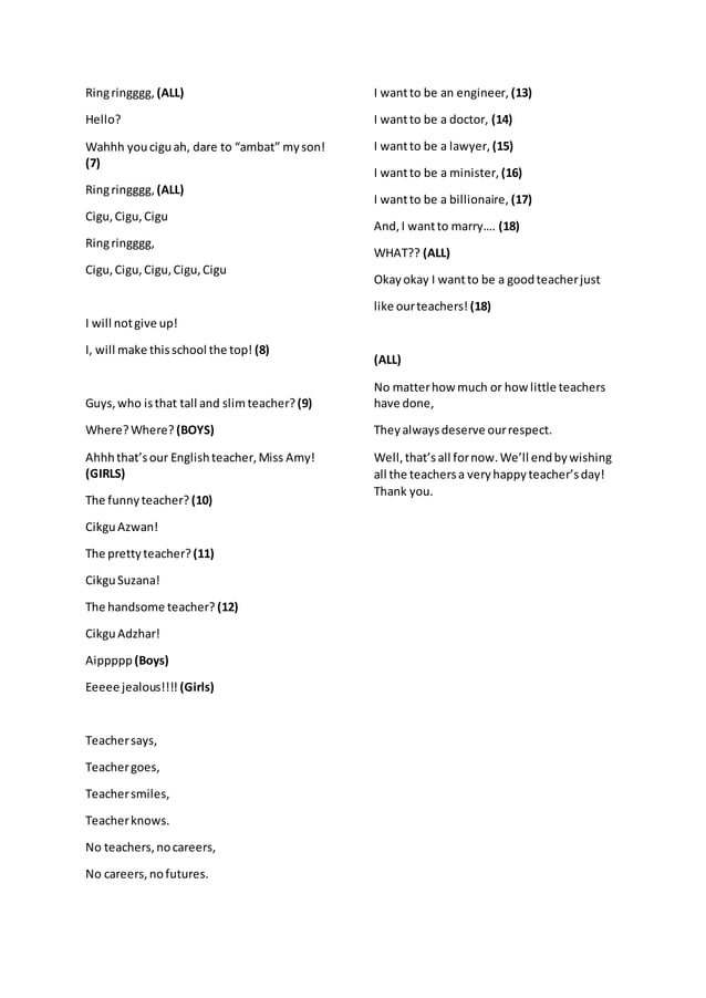 Choral Speaking Text (Form 1) | DOCX