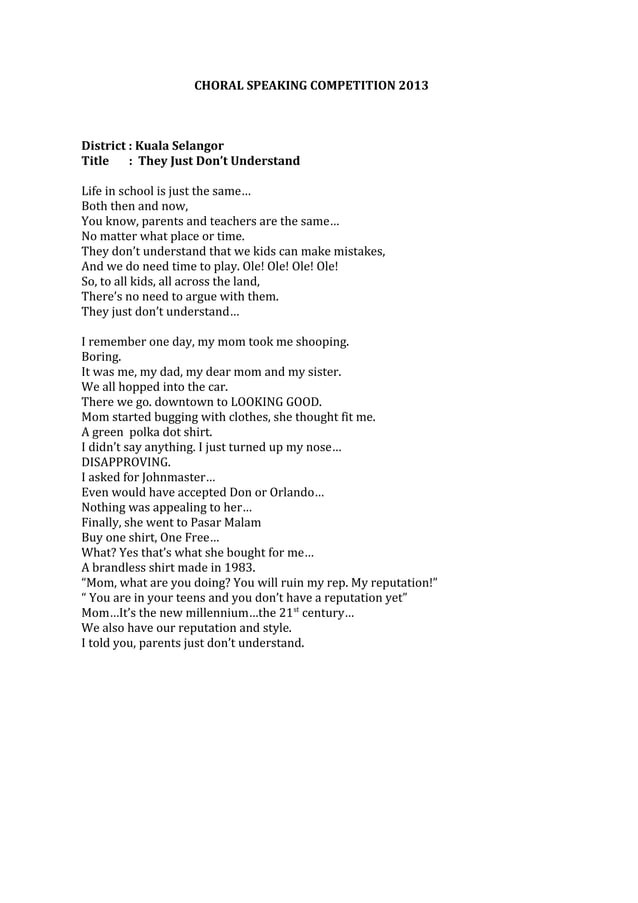 Choral speaking script | PDF