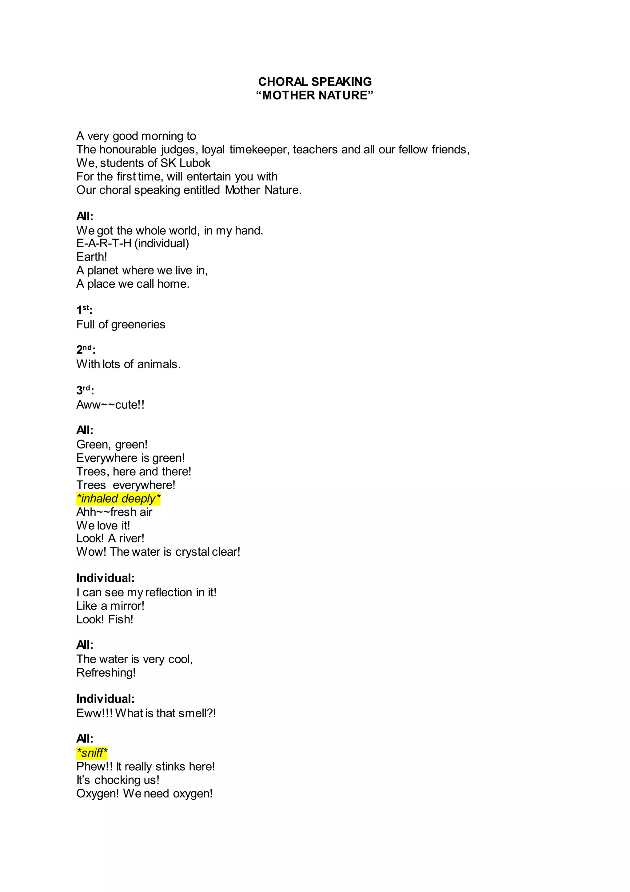 Choral speaking text | DOCX