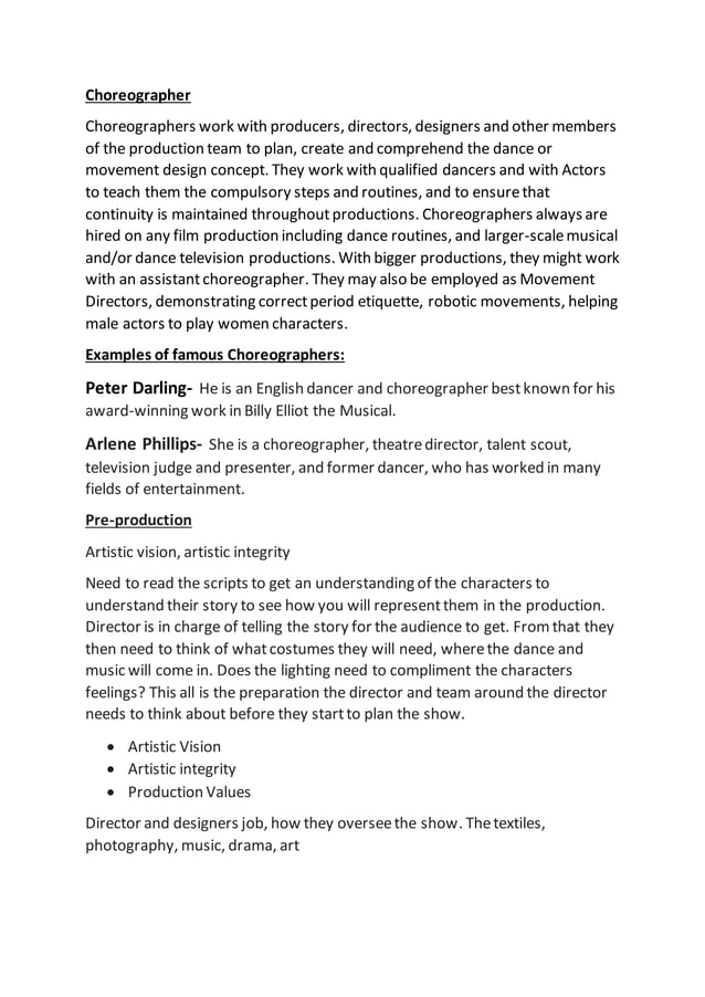 Choreographer role | PDF