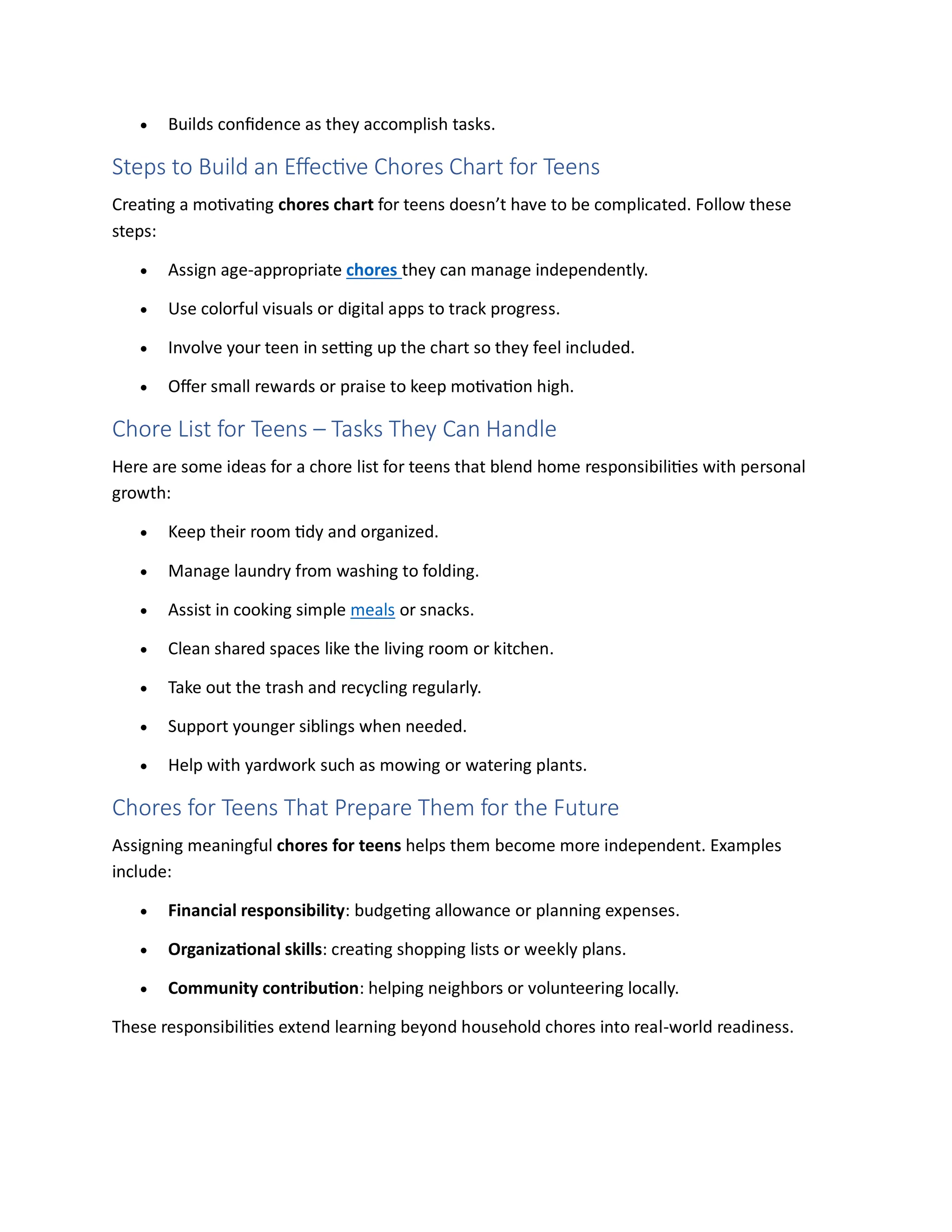 Chores Chart for Teens | Easy Chore List for Teenagers | PDF