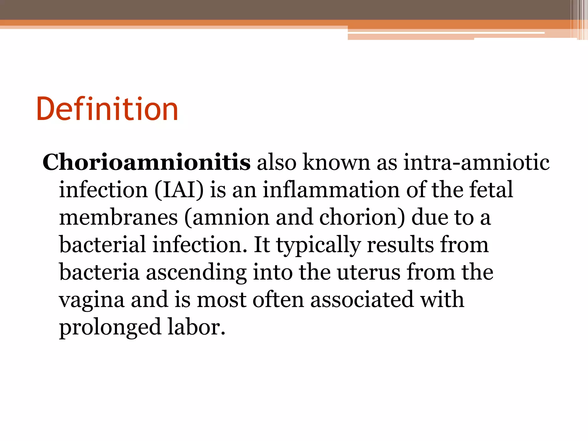 Chorioamnionitis and PROM - Nahrain University | PPTX