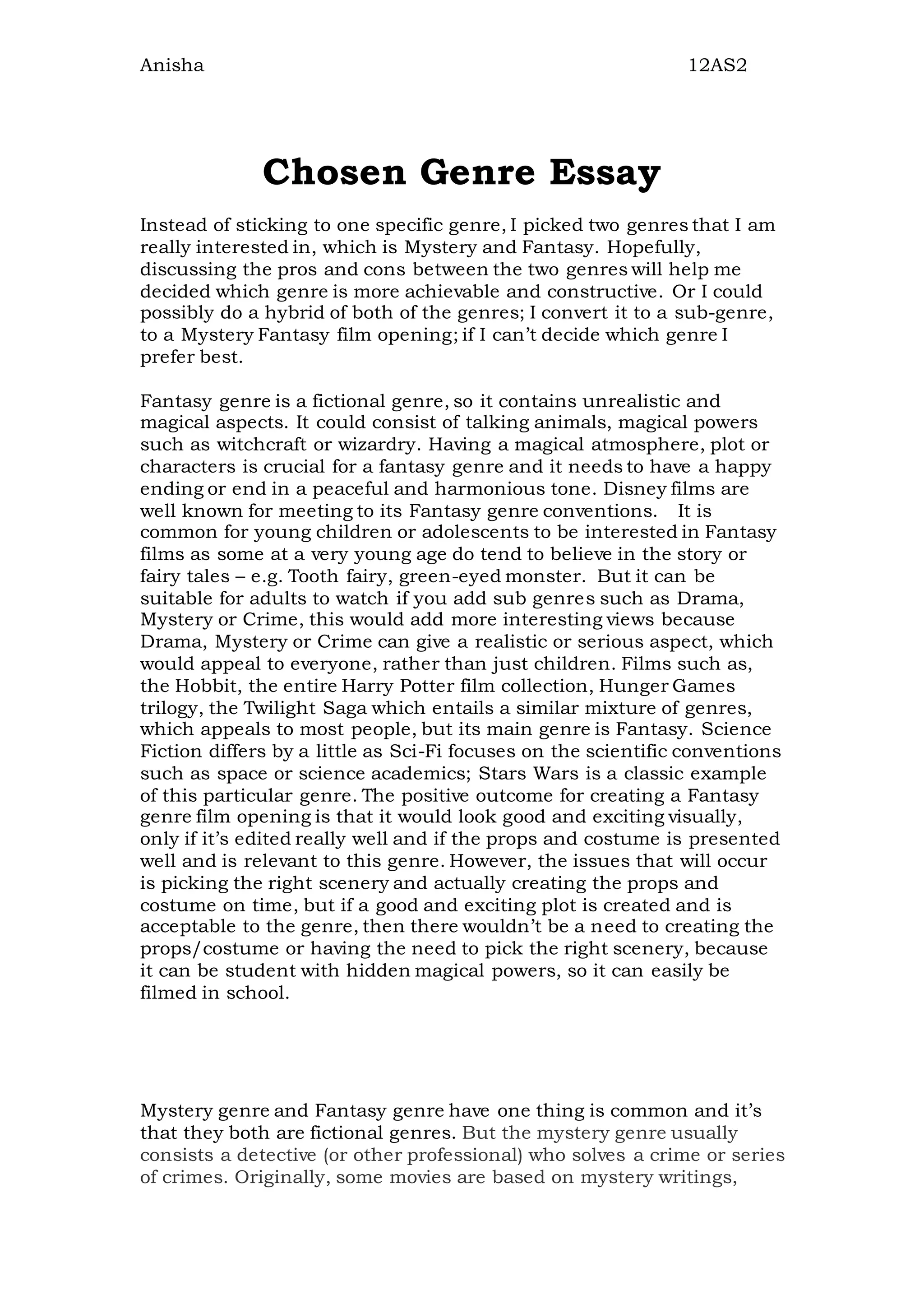 Chosen genre essay | DOCX