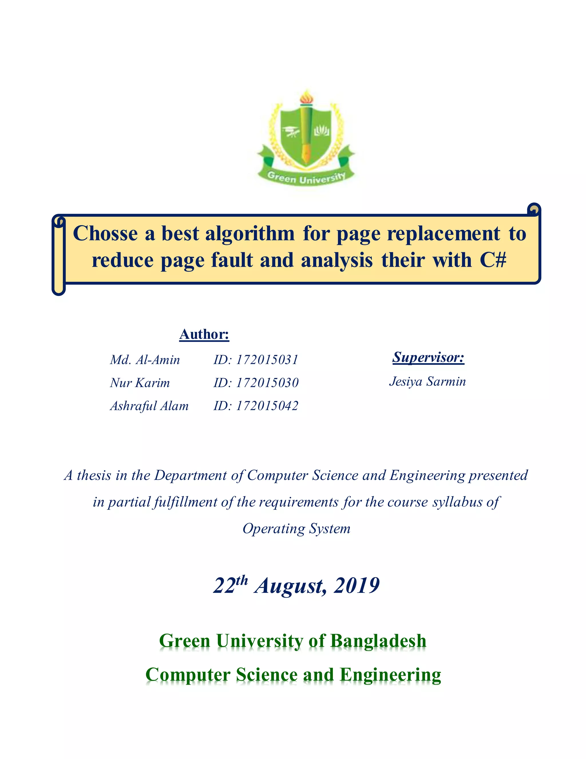 Chosse a best algorithm for page replacement to reduce page fault and ...