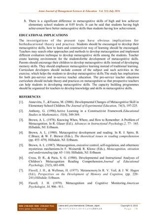 Meta cognitive skills in relation to sex, parental education and achievement of Elementary ...