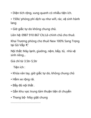 Cho Sinh Viên Thuê Phòng Trọ Giá Rẻ Nhất 192 Nguyễn Oanh Phường 17 | PDF