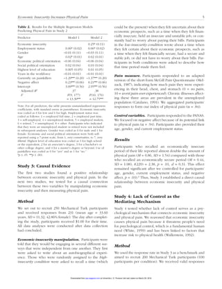 Economic Insecurity Increases Physical Pain | PDF