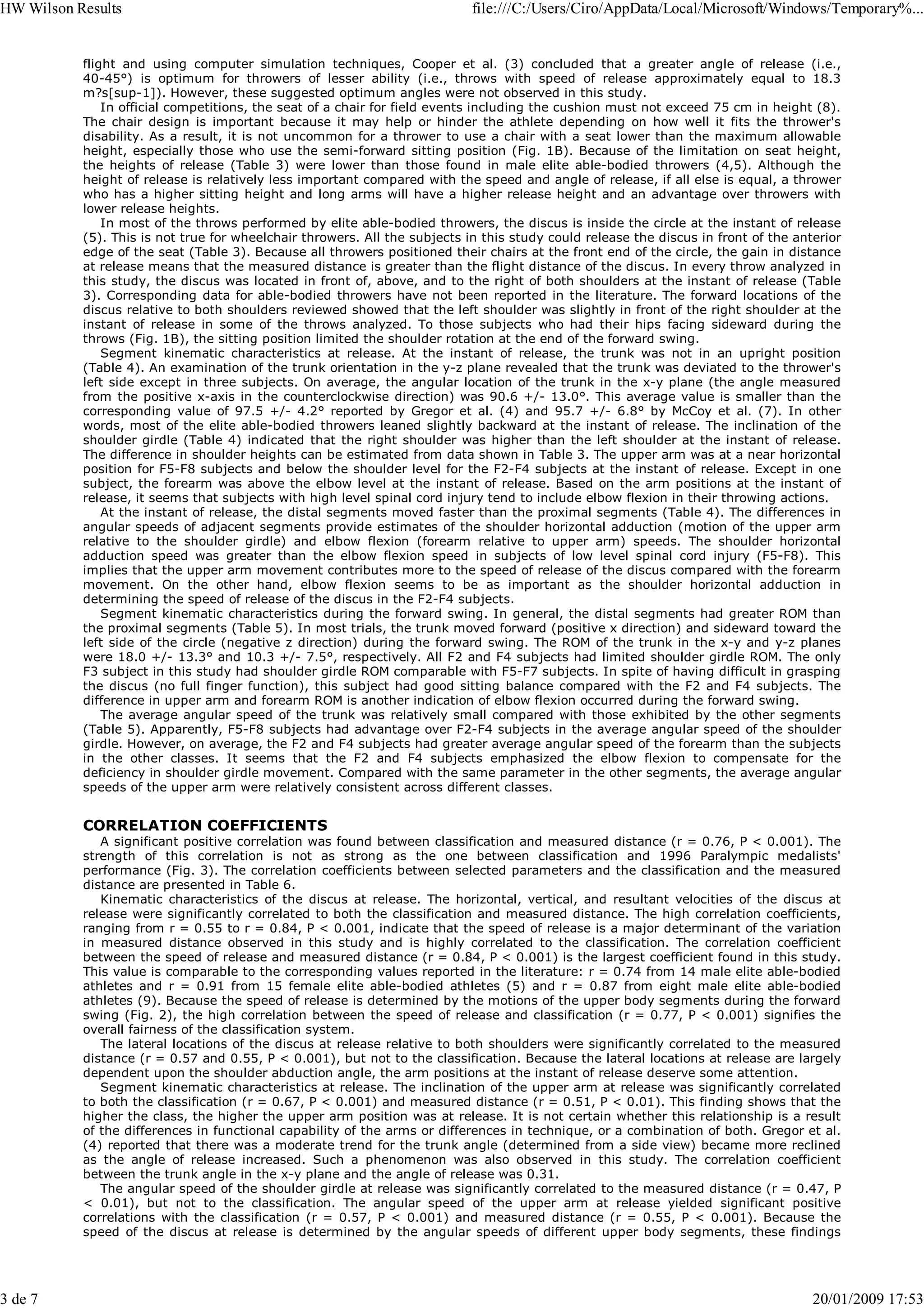 Discus throwing performances and medical classification of wheelchair ...