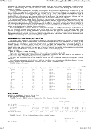 Discus throwing performances and medical classification of wheelchair ...