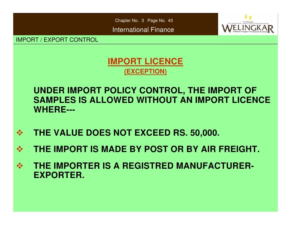 Import and Export Control
