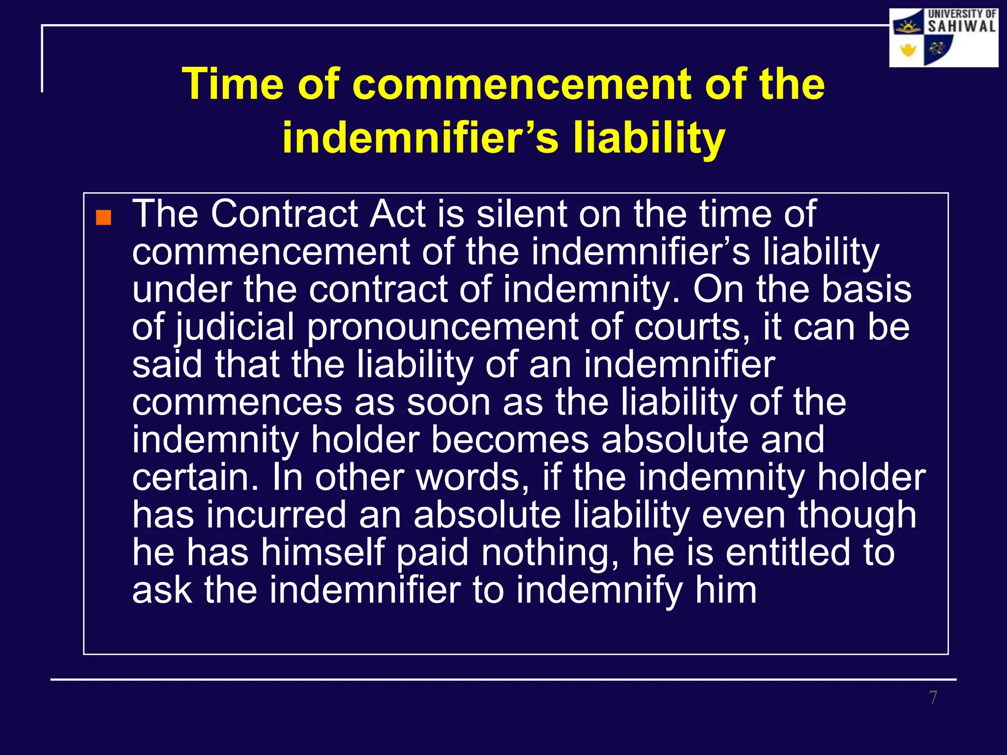 CHP#11 Indemnity and Guarantee.ppt contract | PPT