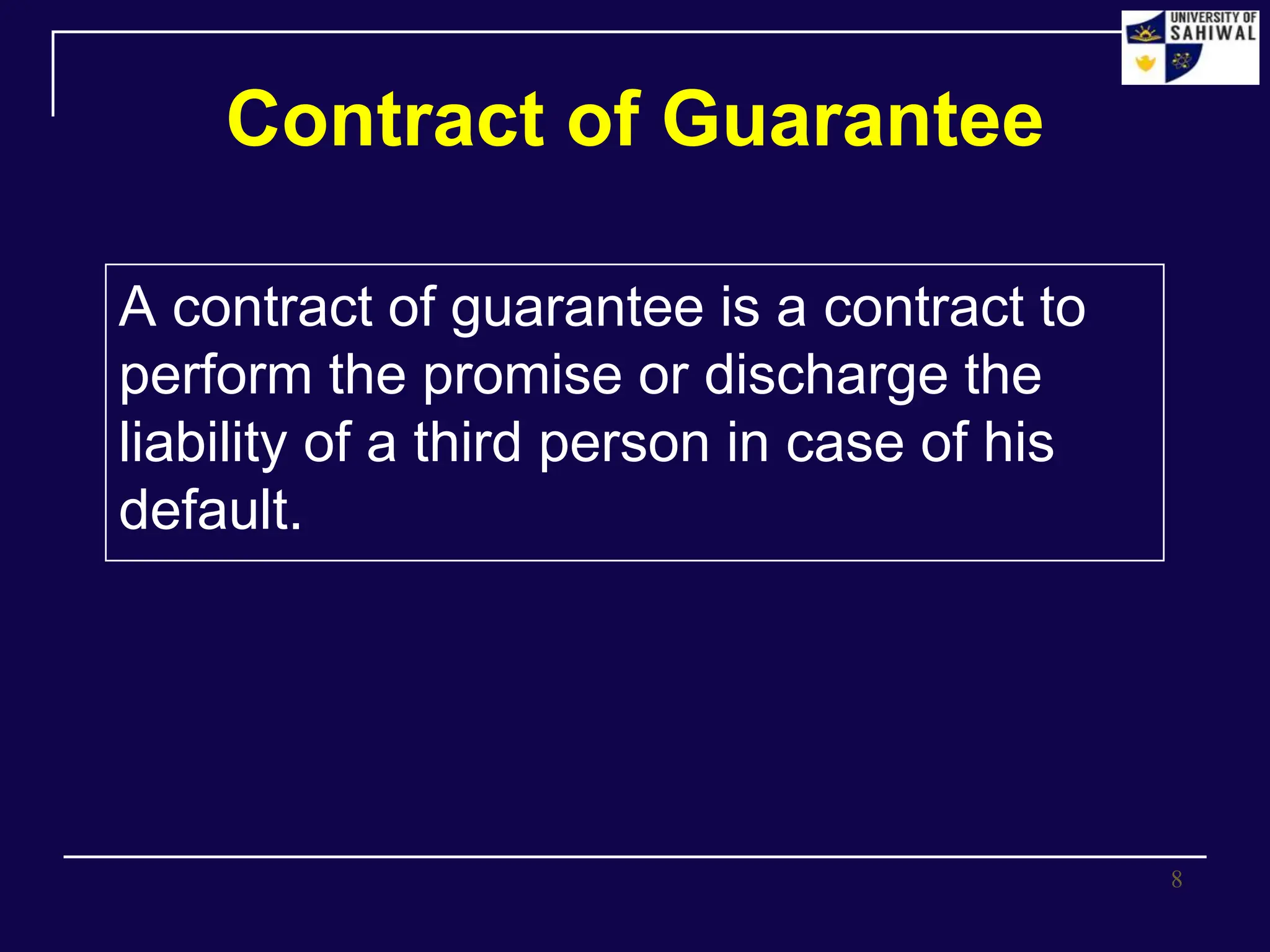 CHP#11 Indemnity and Guarantee.ppt contract | PPT