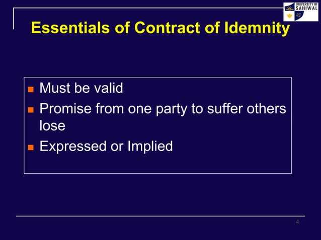 CHP#11 Indemnity and Guarantee.ppt contract | PPT