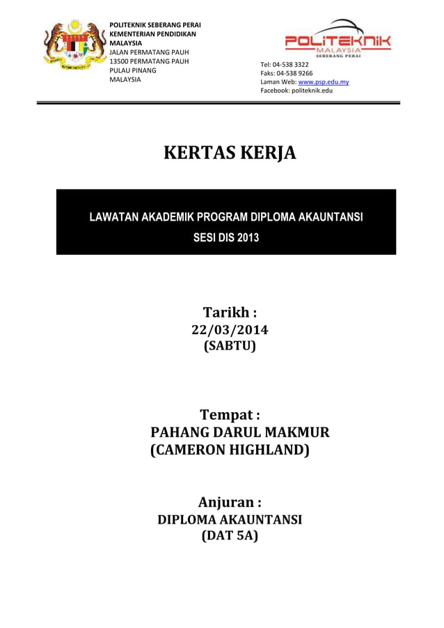 Contoh Kertas Kerja Lawatan... | DOCX