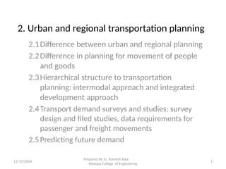 urban and regional transport planning transport planning | PPT