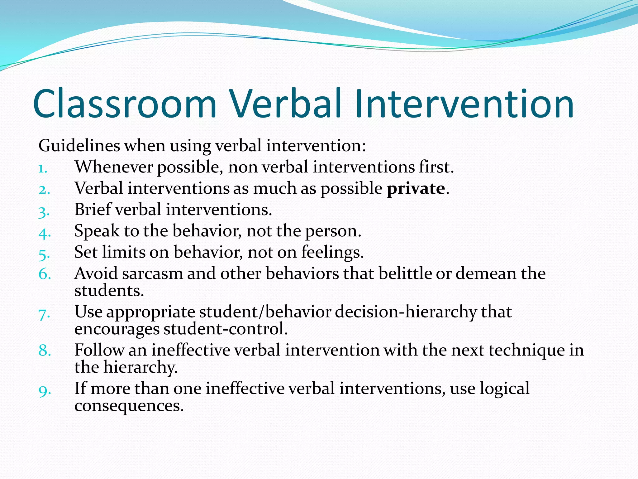 Verbal Interventions and Use of Logical Consequences | PPTX