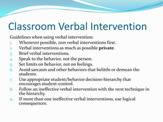 Verbal Interventions and Use of Logical Consequences | PPTX