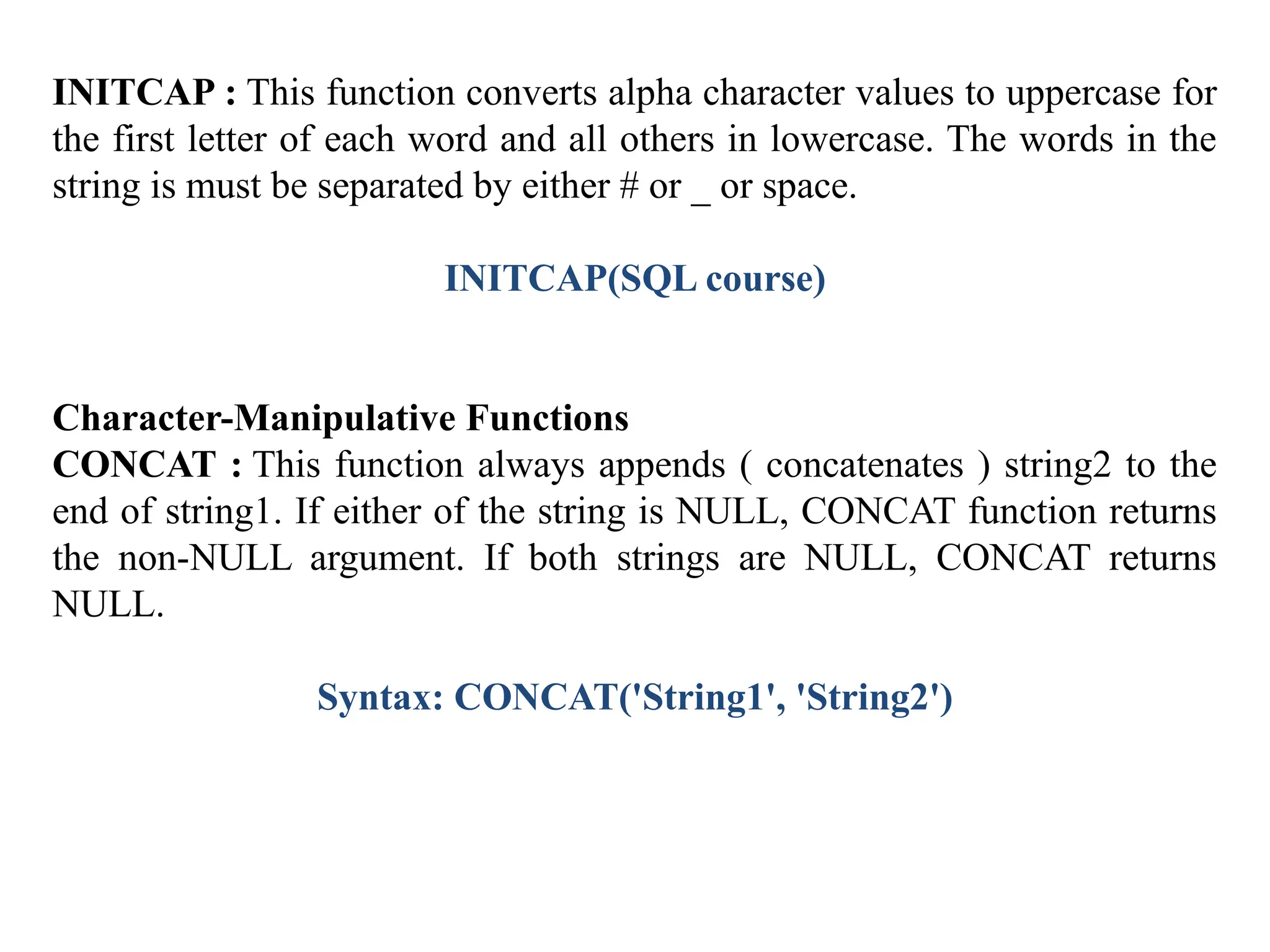 character function in database managemnet system | PPTX
