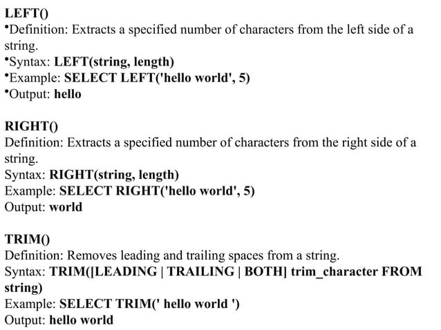 character function in database managemnet system | PPTX