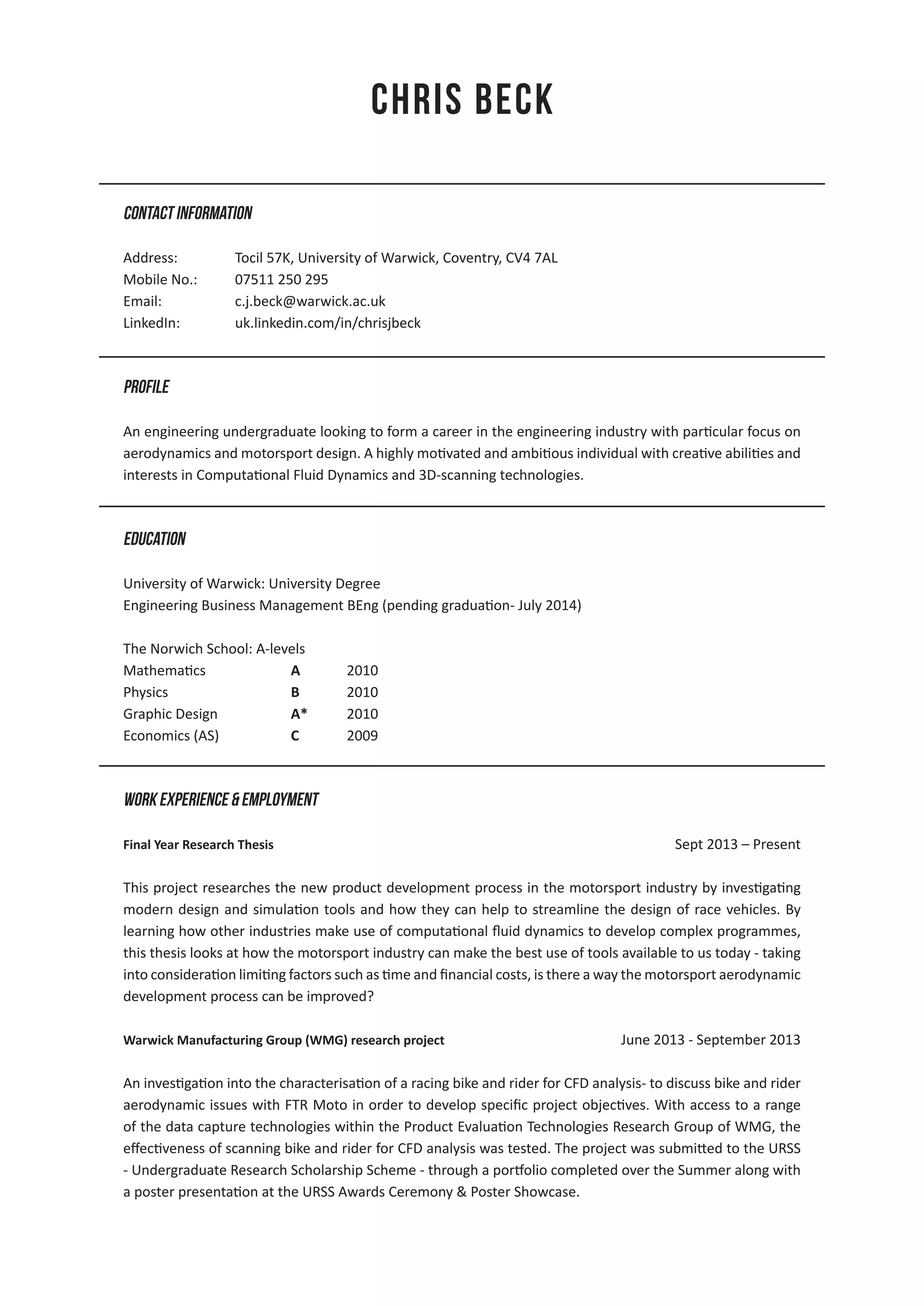 Chris beck CV | PDF | Auto Racing | Sports