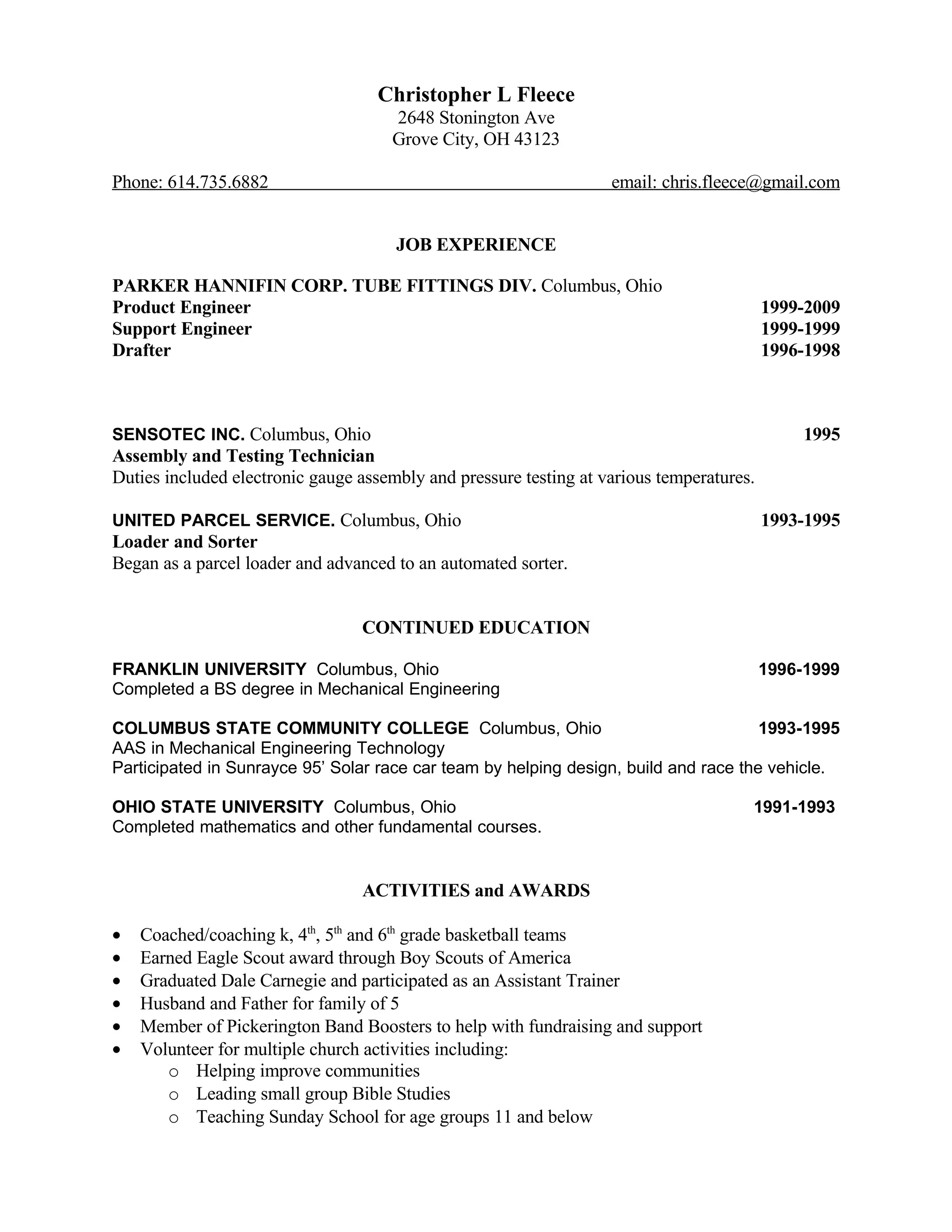 Chris Fleece Detailed Resume | DOC