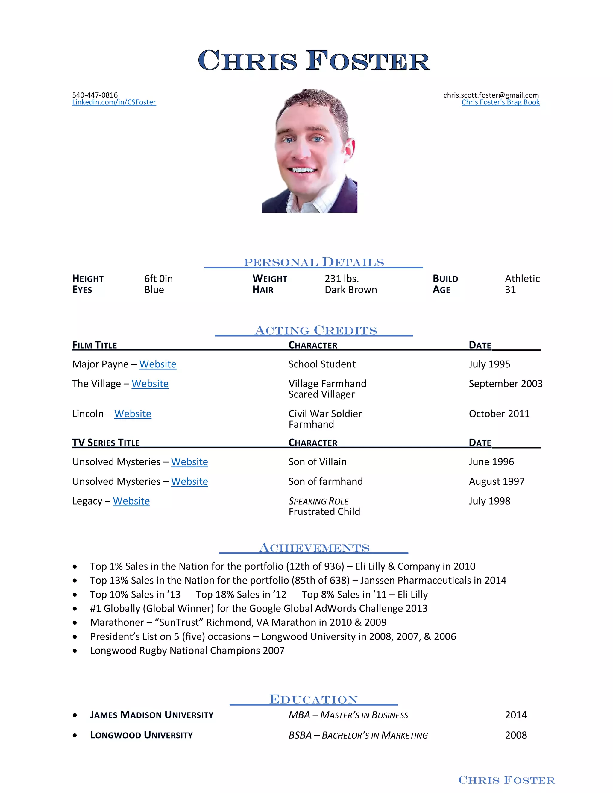 Chris Foster's Acting Resume | PDF