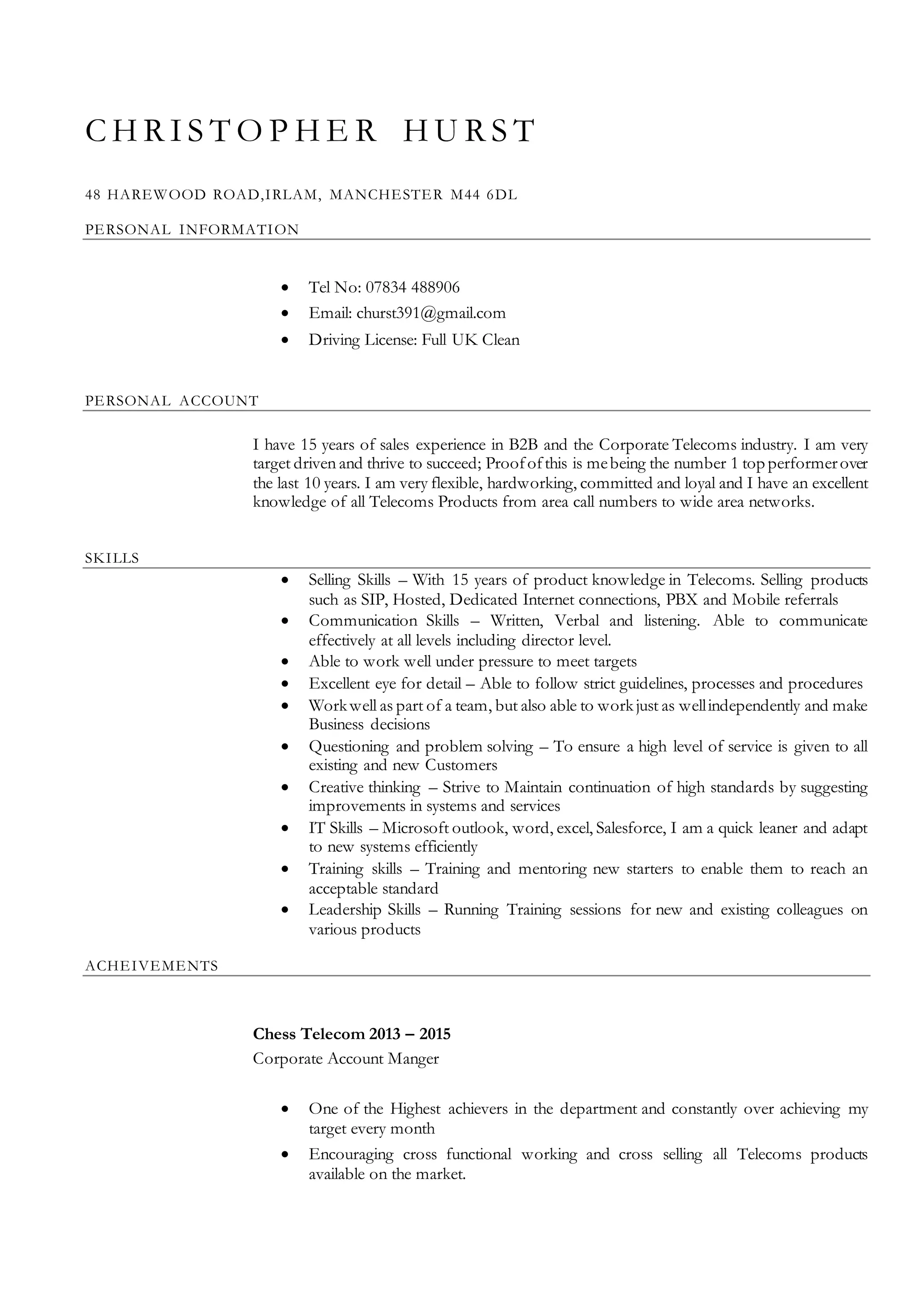 Chris hurst cv | DOCX