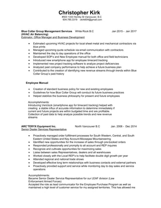 Chris kirk's resume | DOC | Resume Writing and Advice | Job Search