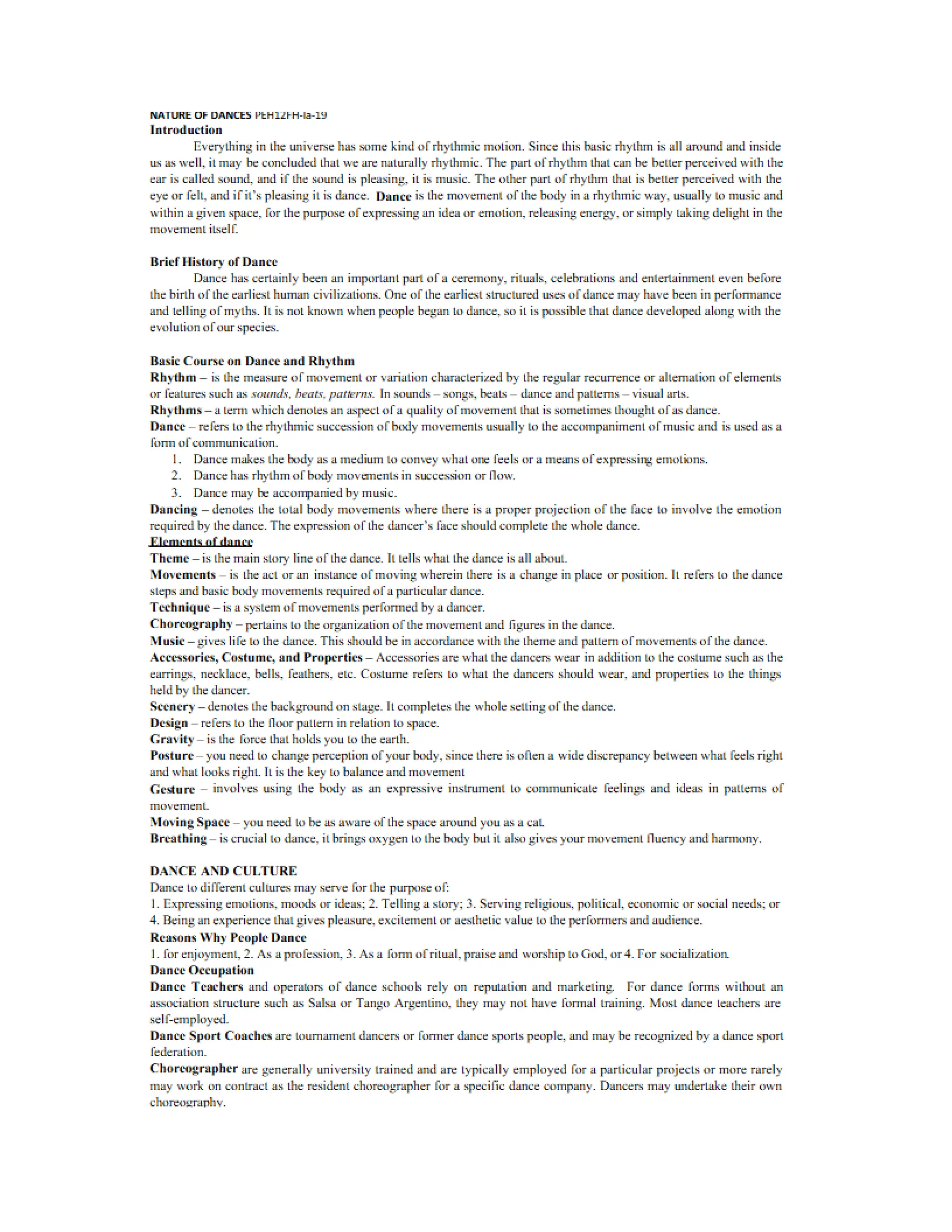 CHRIS Physical Education- Dance module 1 | PDF