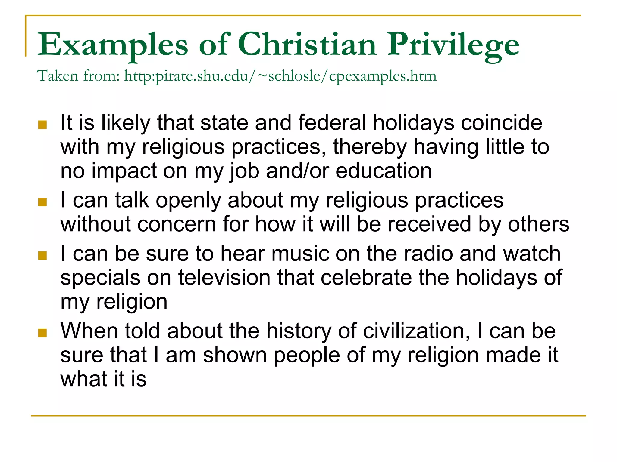 Unpacking Christian Privilege in a Nation Asserting "Religious ...
